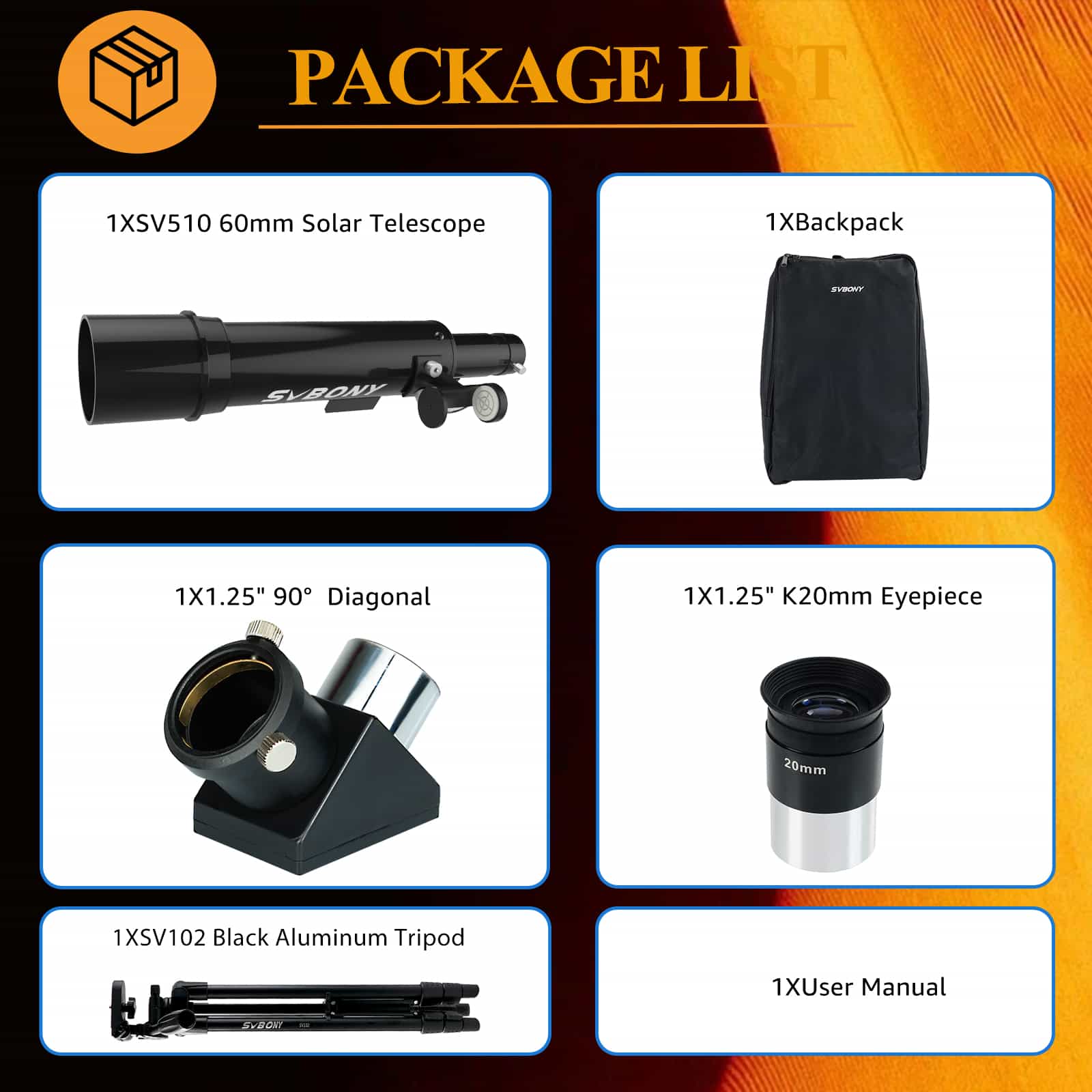 SV510 Travel Solar Eclipse Telescope 60mm f/6.6 Refractor with Backpack ...